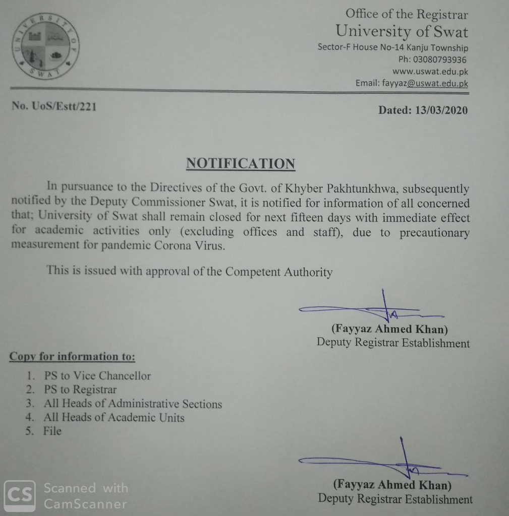 Leave Notification – UNIVERSITY OF SWAT
