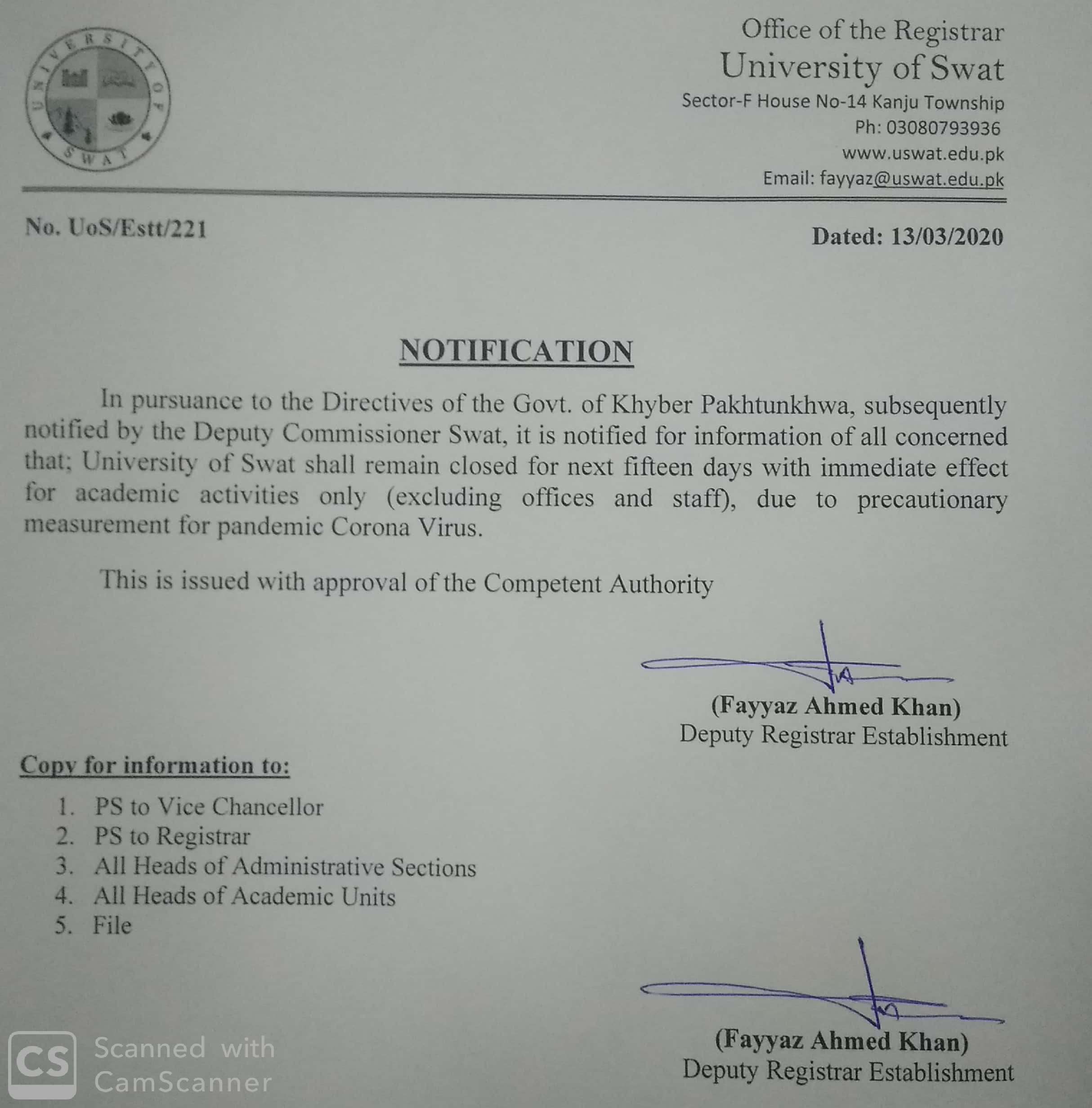 Leave Notification – UNIVERSITY OF SWAT