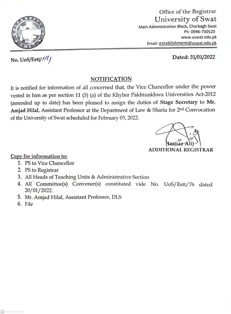 Stage Secretary Notification For 2nd Convocation of the University Of ...