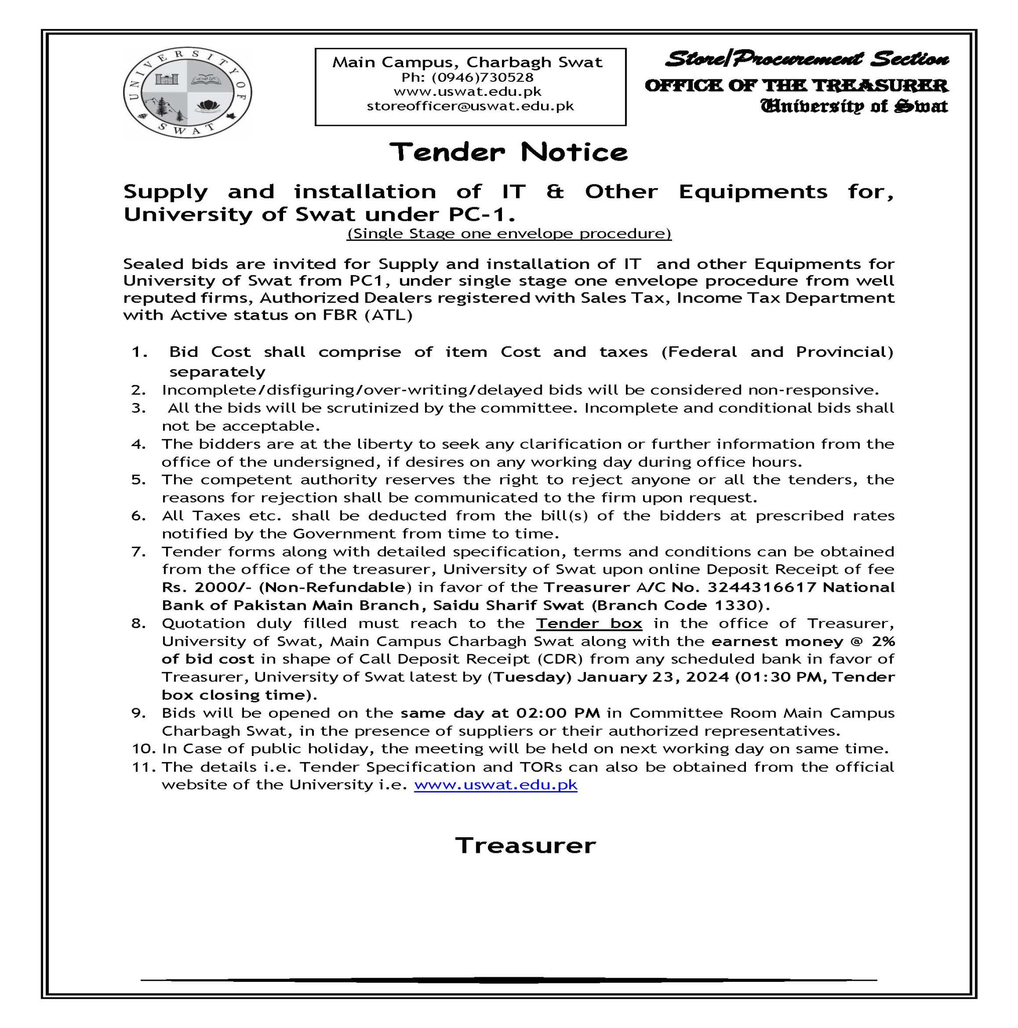 NIT and Tender Application for Purchase of IT and Other Equipments from ...