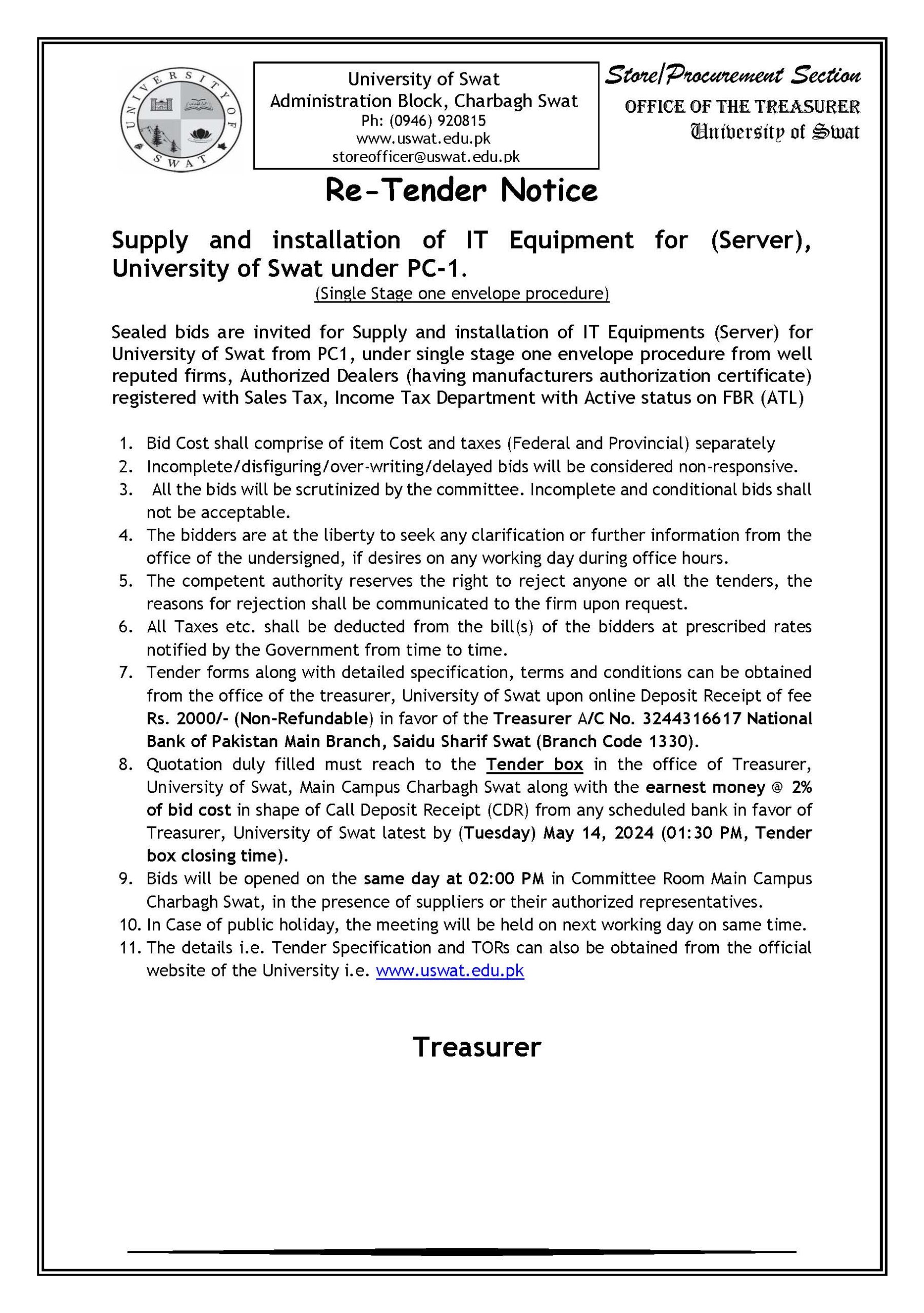 Re-Tender Notice Supply and installation of IT Equipment for (Server ...