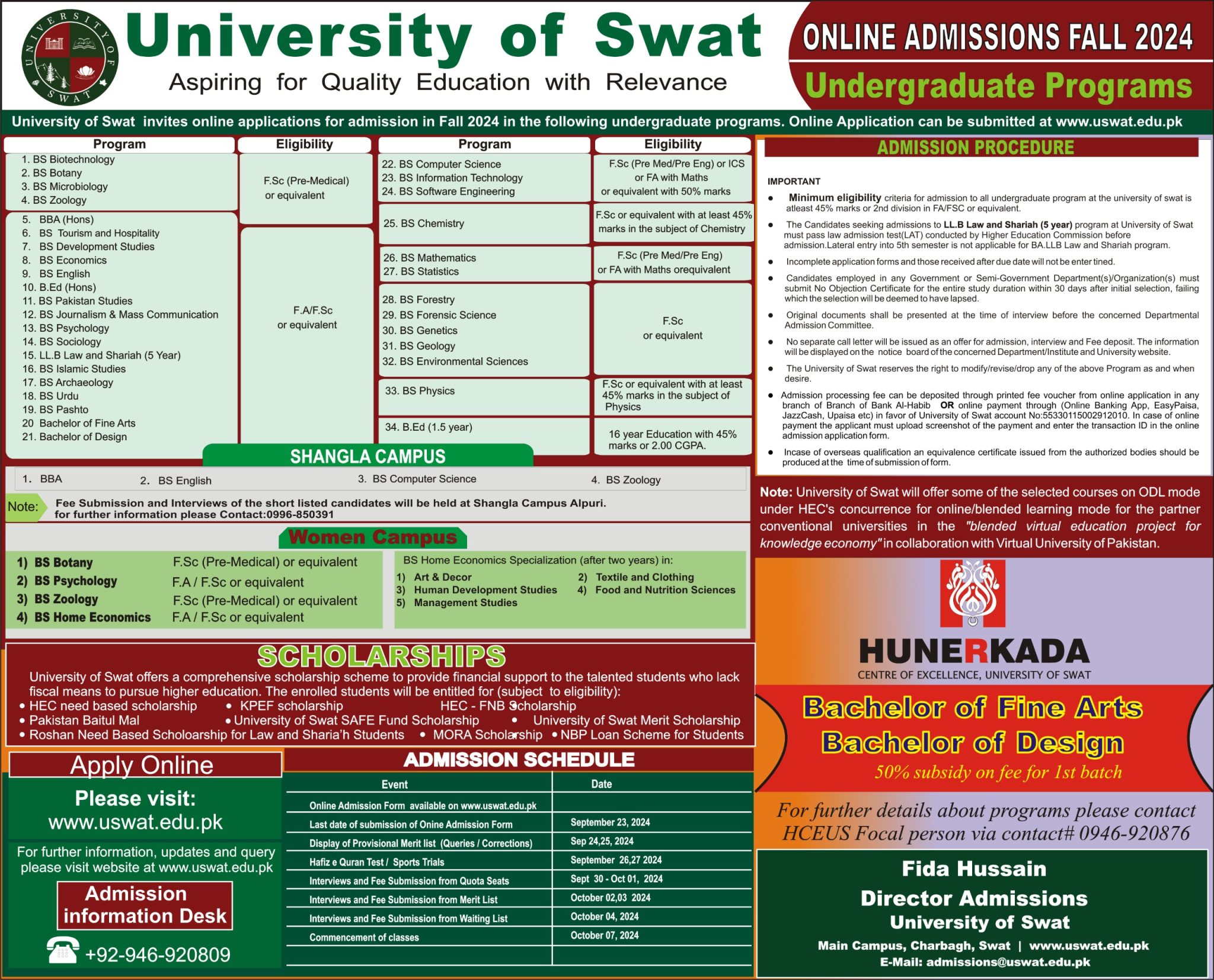 Admission Fall 2024 – UNIVERSITY OF SWAT